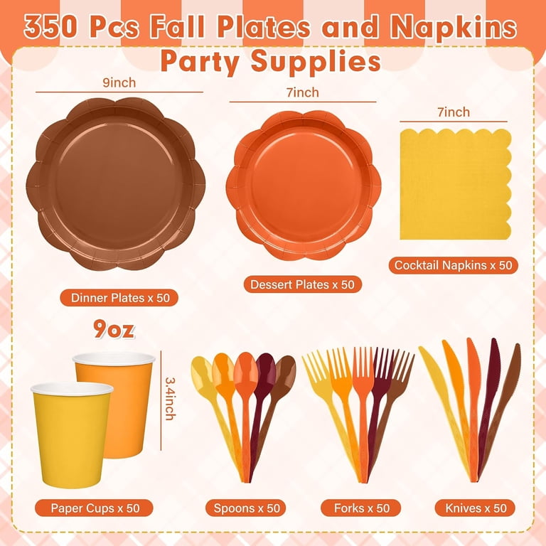 350 Pcs Orange Brown Fall Party Supplies - Red Orange Yellow Autumn ...
