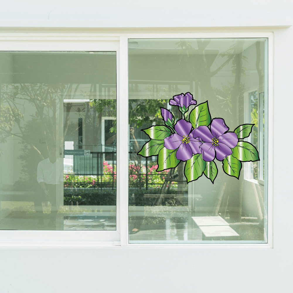 Violet Flower Flowers Plant Vinyl Stained Glass Film Static Cling ...