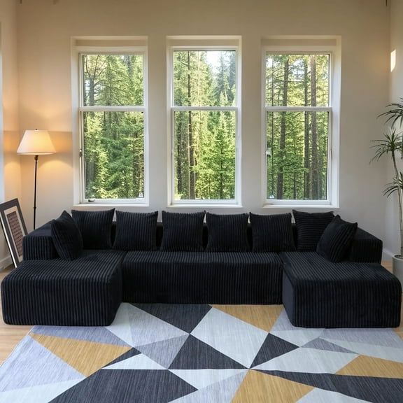 110" U-Shaped Boneless Couch, Corduroy Modular Sectional Cloud Sofa ...