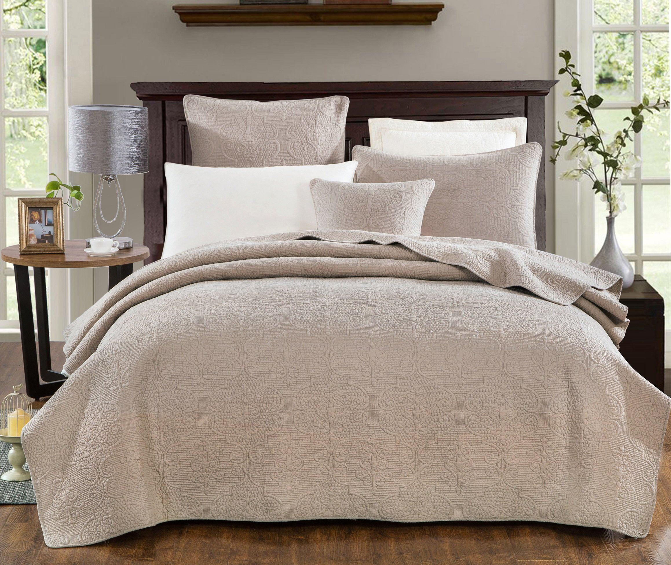 DaDa Bedding Neutral Taupe Beige Sandy Elegant Matelasse Cotton Quilted ...