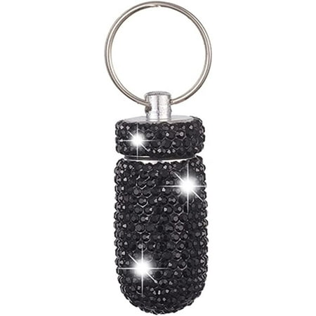 ikasus Bling Crystal Rhinestone Keychain Portable Pill Case, Waterproof ...