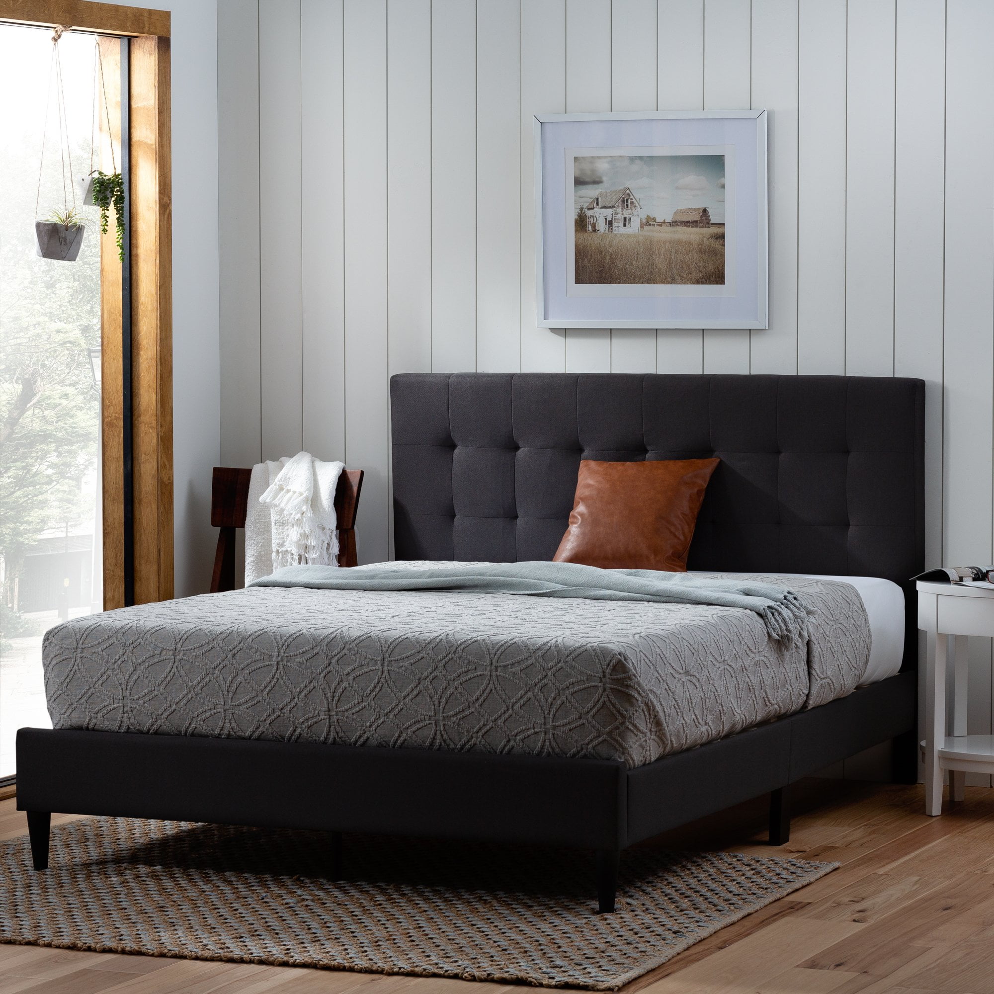 Rest Haven Ells Square Tufted Upholstered Bed, Full, Charcoal - Walmart.com
