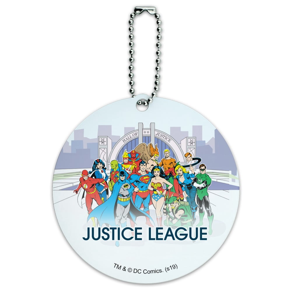 Justice League Hall of Justice Round Luggage ID Tag Card Suitcase Carry ...