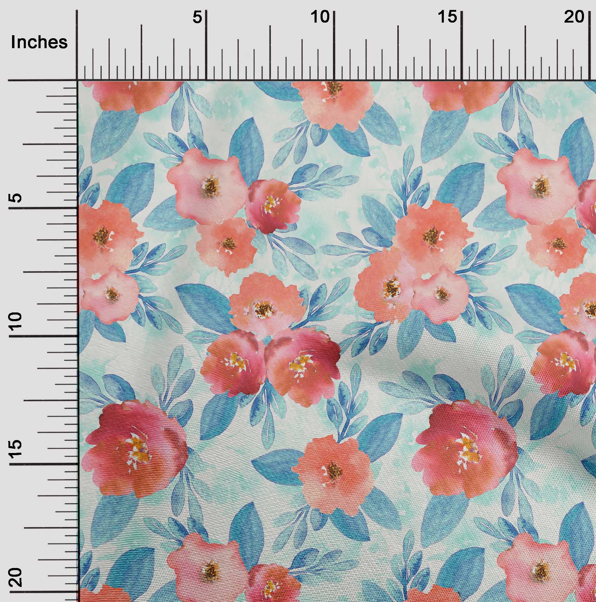 oneOone Cotton Silk Fabric Watercolor Leaves & Peony Floral_Printed ...