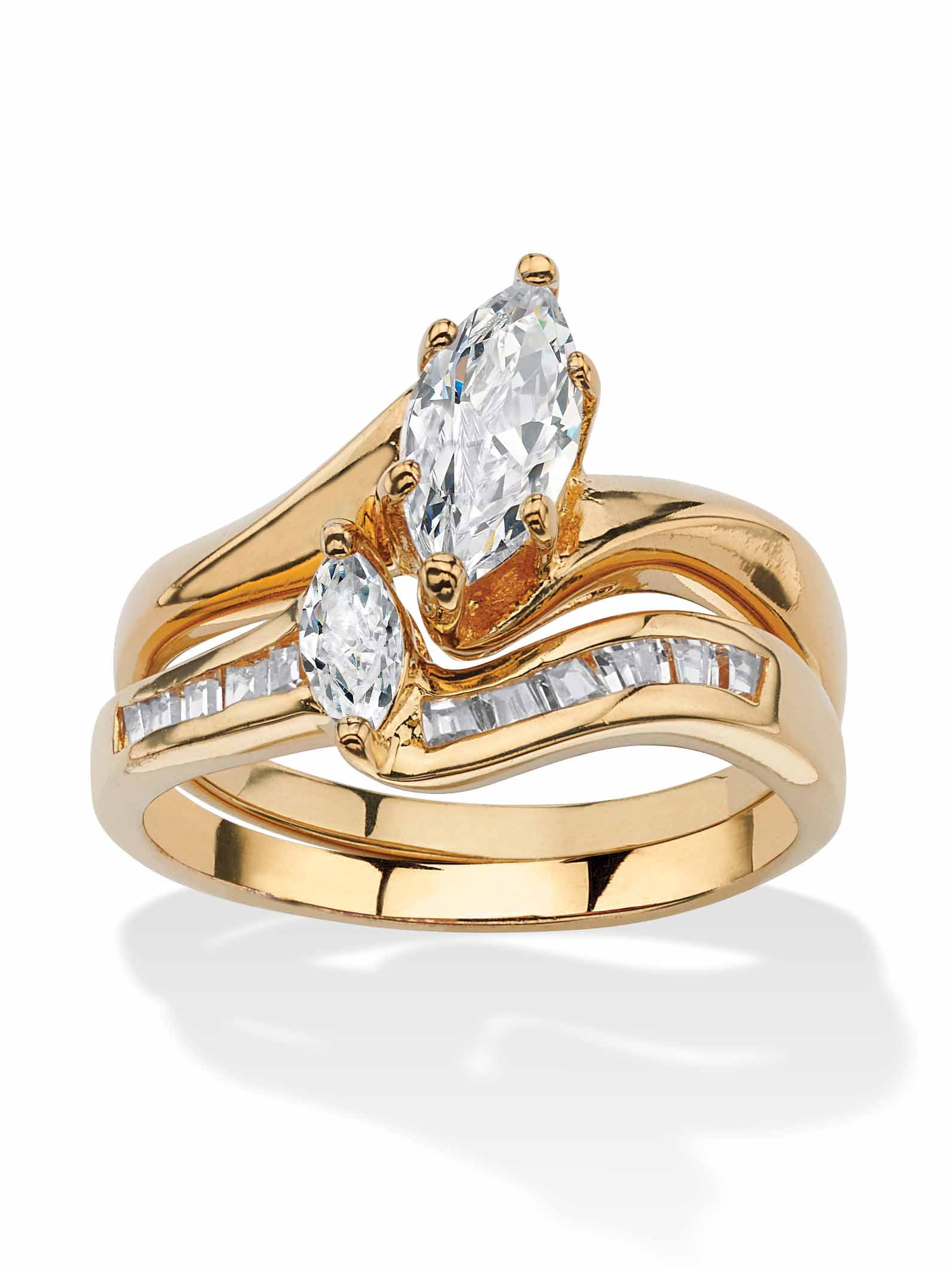 PalmBeach Jewelry Marquise-Cut Cubic Zirconia 2-Piece Bridal Ring Set 1 ...