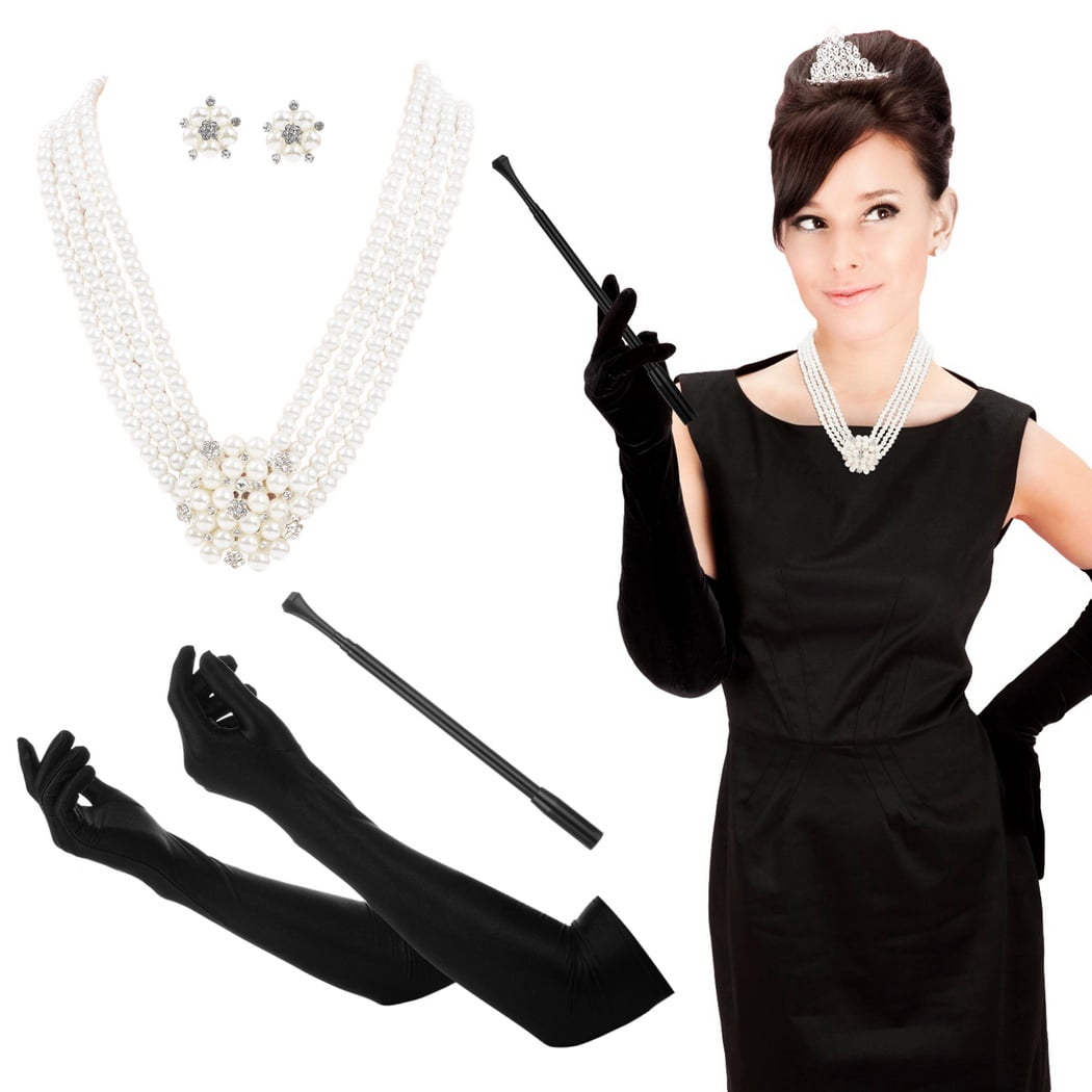 4PCS 1920s Costume Jewelry Set, Audrey-Inspired Vintage Faux Pearl ...
