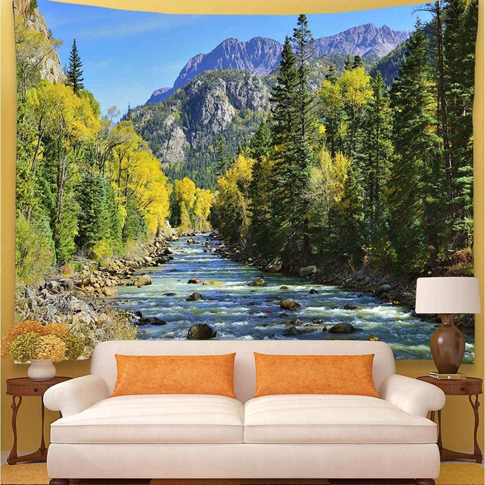 Yisure Nature Mountain Forest Tapestry Green Landscape Wall Hanging for ...
