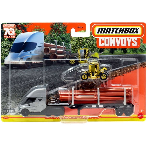 Matchbox Convoys Tesla Semi & MBX Pipe Trailer with MBX Load Lifter ...