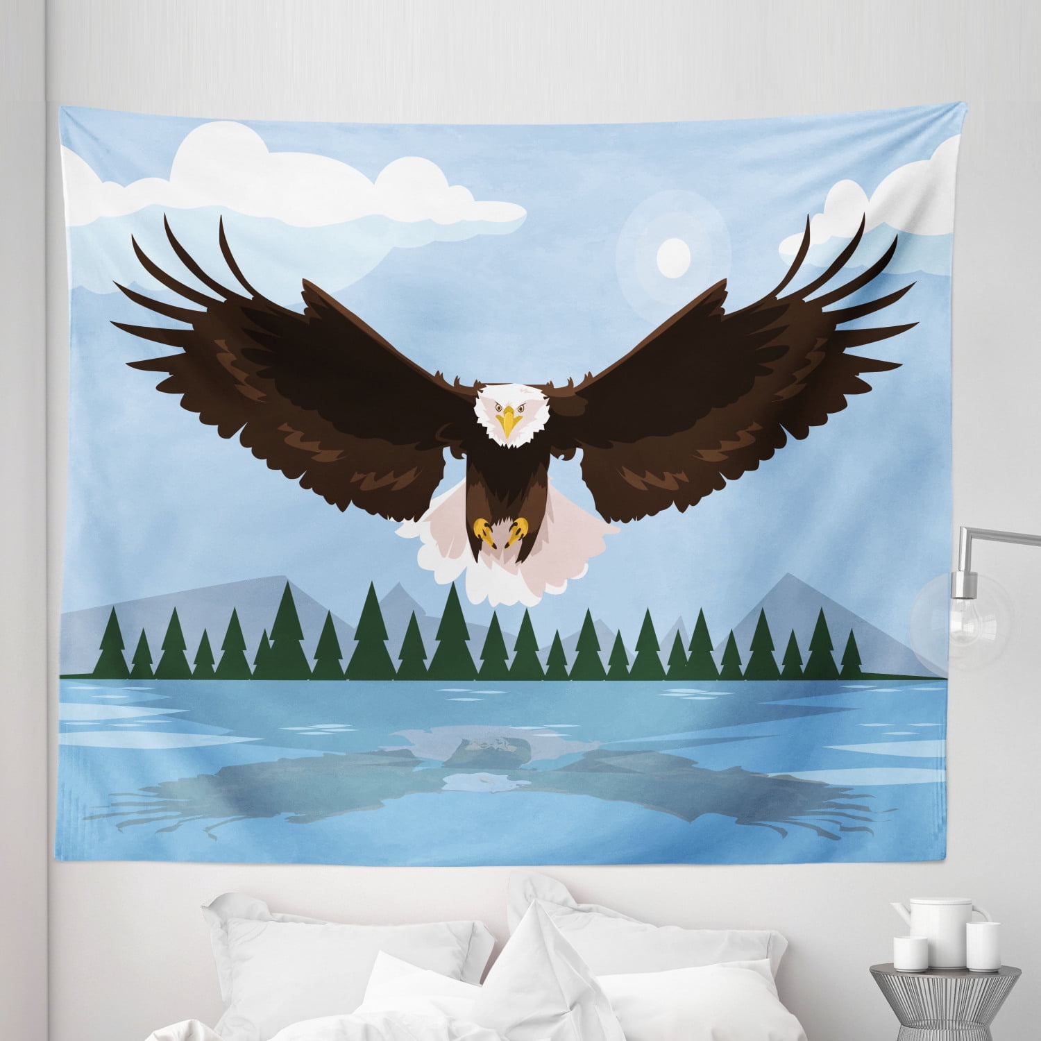 Eagle Tapestry, American National Bald Falcon Bird Landscape Pattern ...