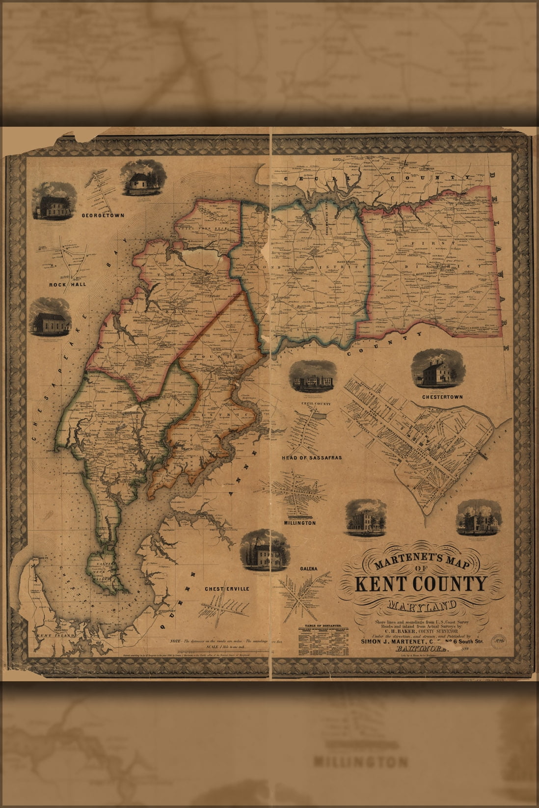 24"x36" Gallery Poster, map of Kent County, Maryland 1860 - Walmart.com