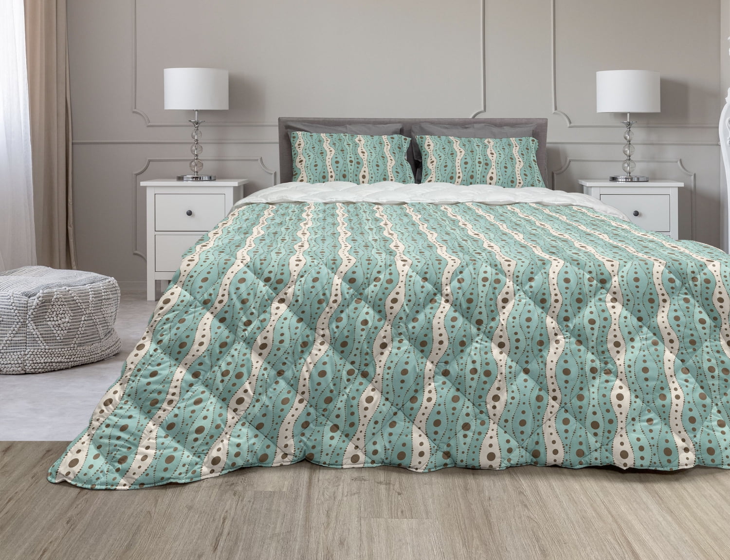 Turquoise Comforter & Sham Bedding Set, Traditional Polka Dots Vertical ...