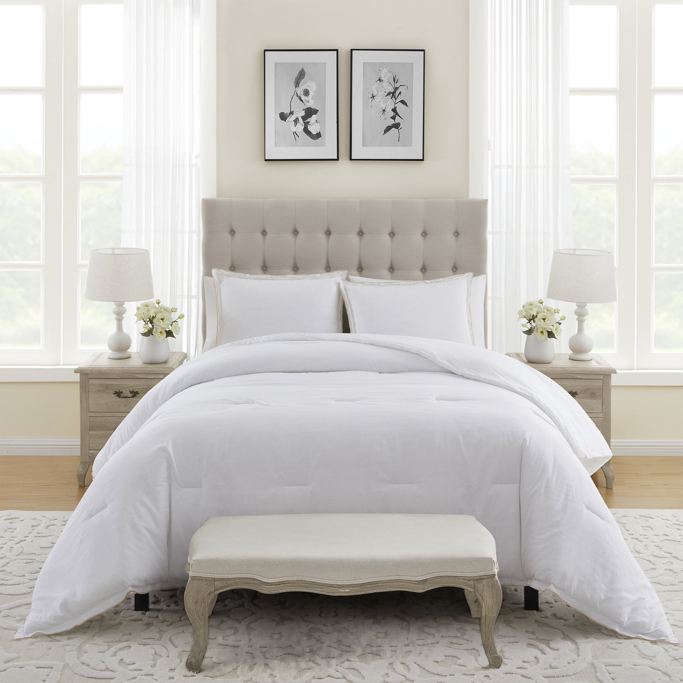 My Texas House Lexie 3-Piece White/Taupe Cotton Slub Comforter Set ...