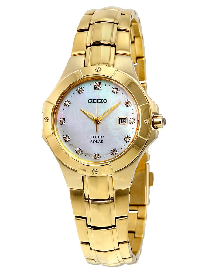 Seiko Seiko Womens Coutura Solar Mother Of Pearl Gold Tone Watch