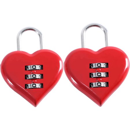EXPLOSIVE 2 Pack Heart Shaped Padlock with Number Code, Red, Small 3 ...