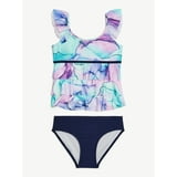 Justice Girls Ruffle Tankini Top with Bikini Bottom 2-Piece Swimsuit ...
