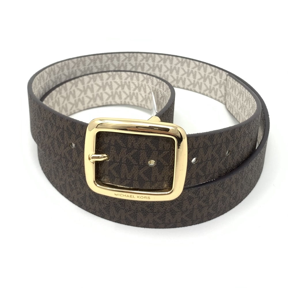 Michael Kors Women's MK Logo Reversible Leather Belt, Brown/Vanilla ...