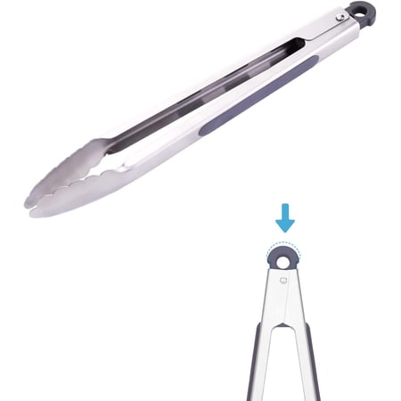 One Handed Stainless Steel Cooking Tongs with Scalloped Tips 12 Inch ...