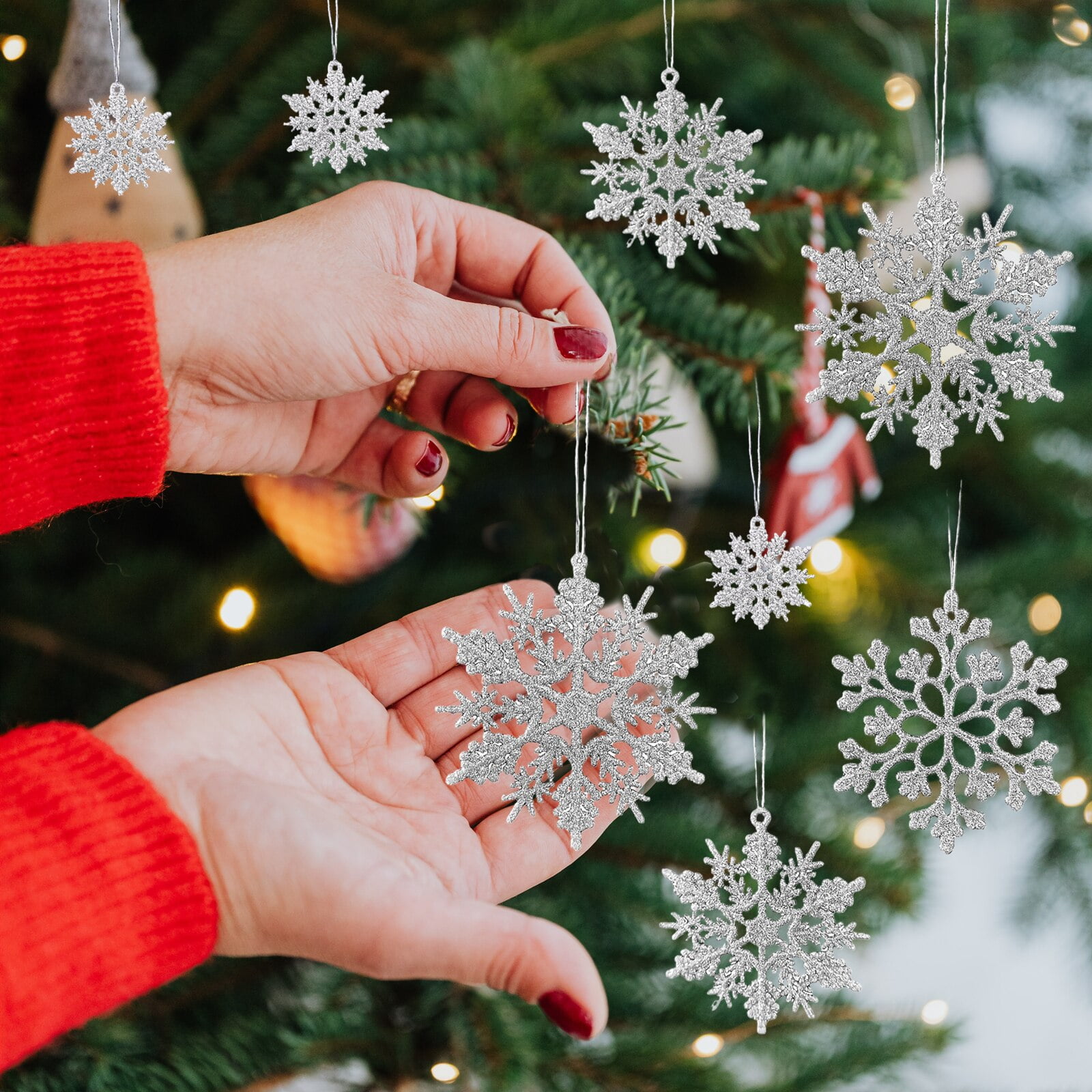 Snowflake Ornaments, 36PCS Silver Christmas Decorations Indoor Hanging ...