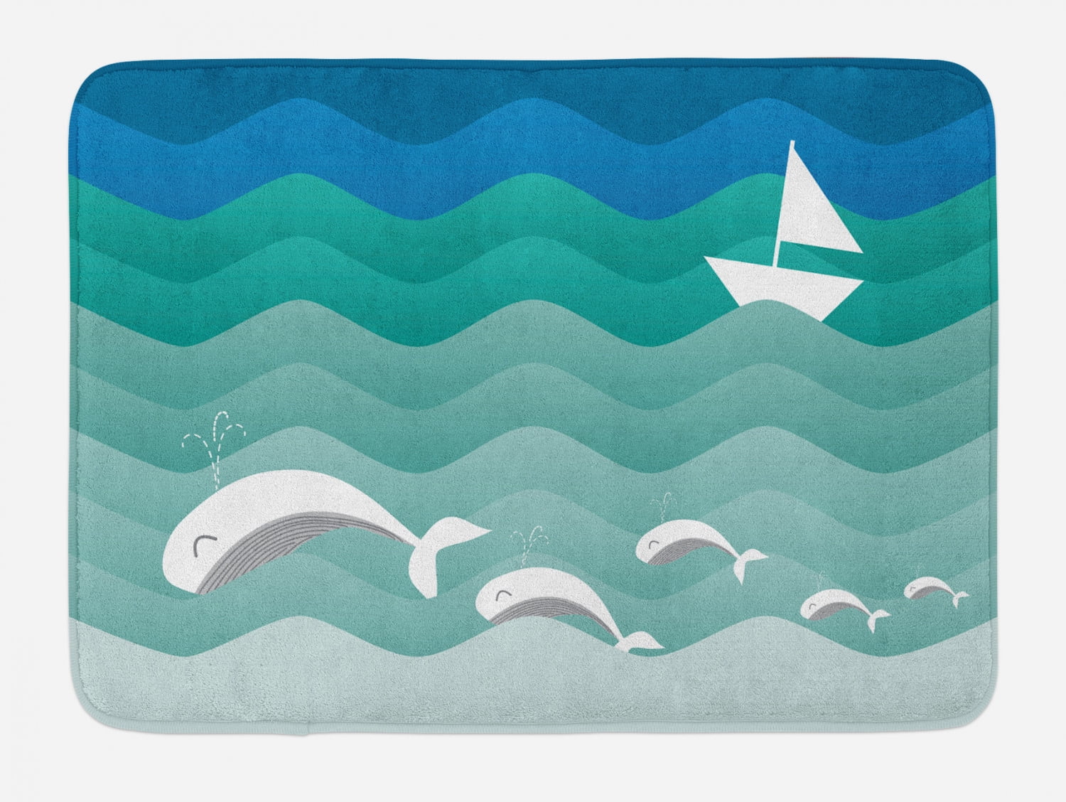 Nautical Bath Mat, Nautical Theme with Paper Boat Sea Happy Dolphins ...