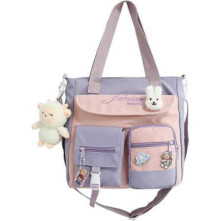 NETSENG Aesthetic Messenger Bag with Stuffed Pendant and Pins Kawaii ...