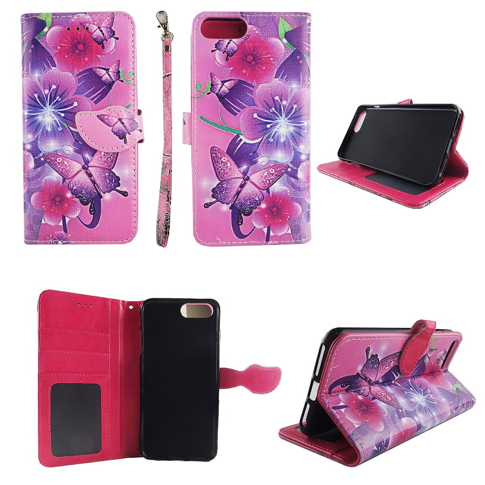 Butterfly Flower Pink Wallet Folio Case for Iphone 7 7s Plus Fashion ...