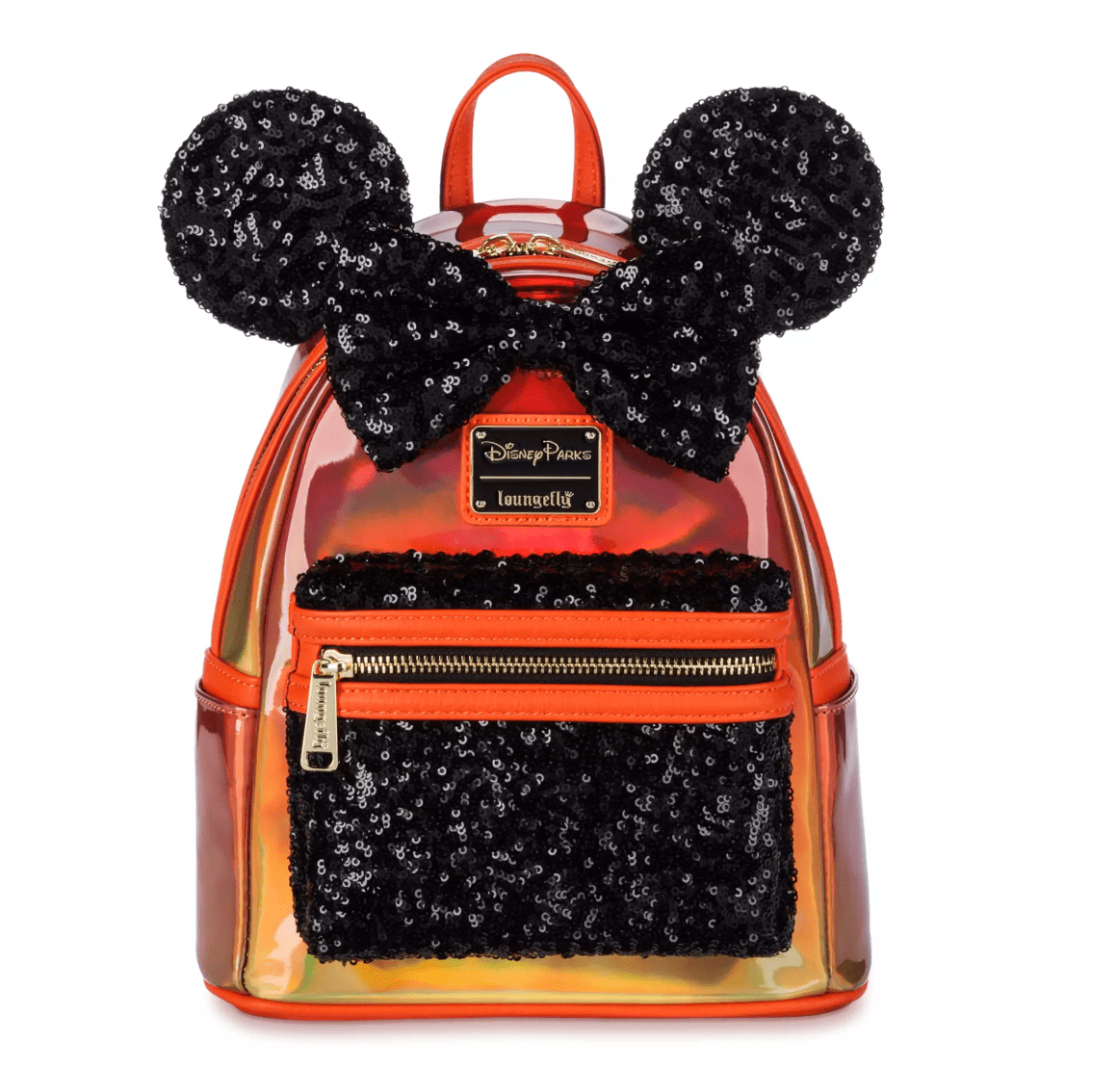 Disney Parks Halloween Minnie Orange Vinyl Sequin Loungefly Mini ...