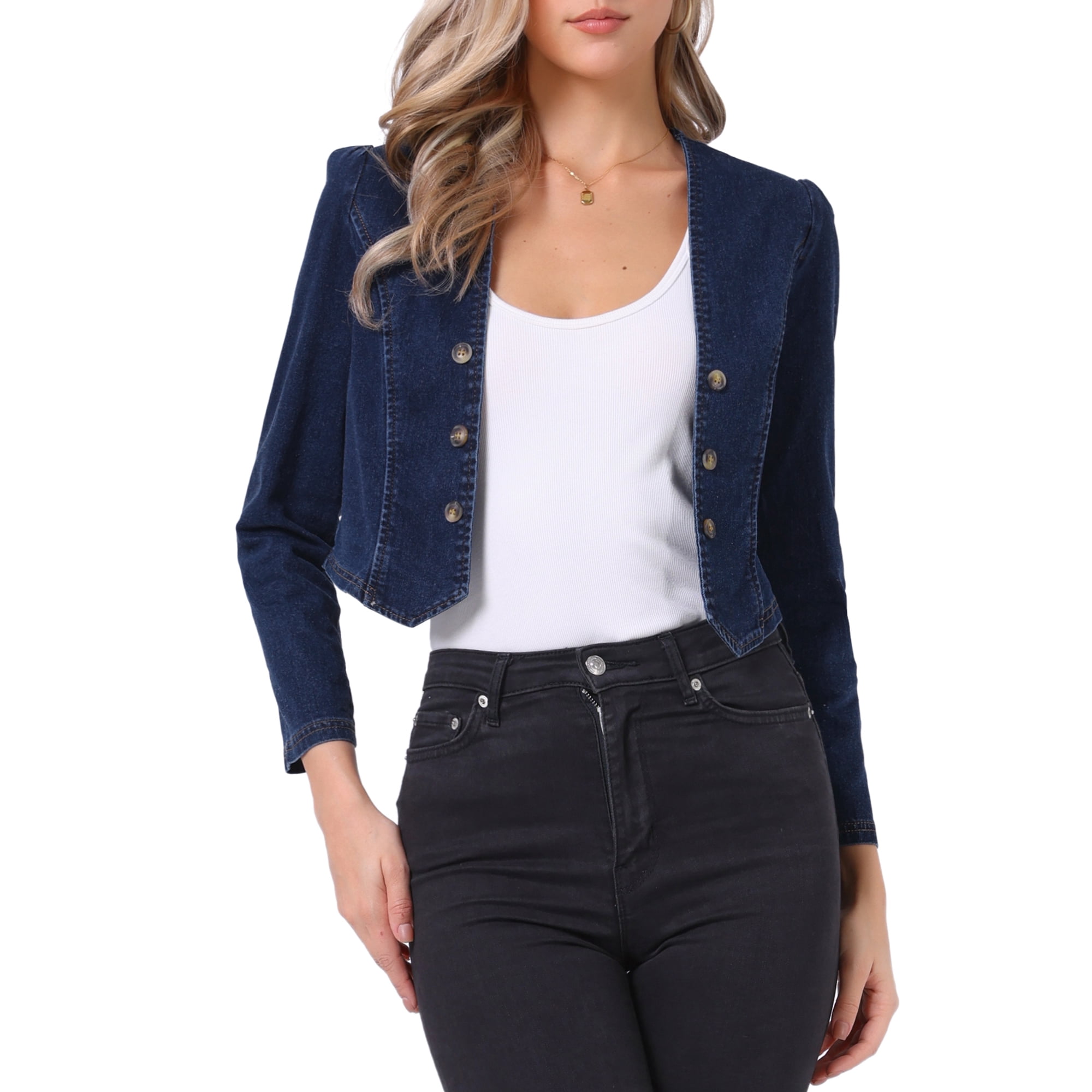 Click here for Inspire Chic Denim Cropped Jacket For Womens Open... prices