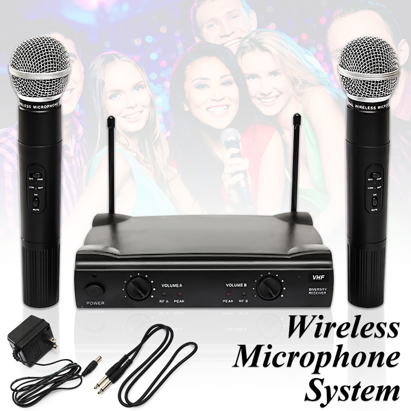 Dual VHF Wireless Microphone System, Two Microphones, Fixed Frequency ...