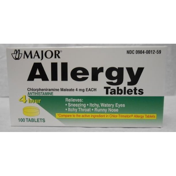 2 Pack Major Allergy Chlorpheniramine Maleate 4mg 100 Tablets Each ...