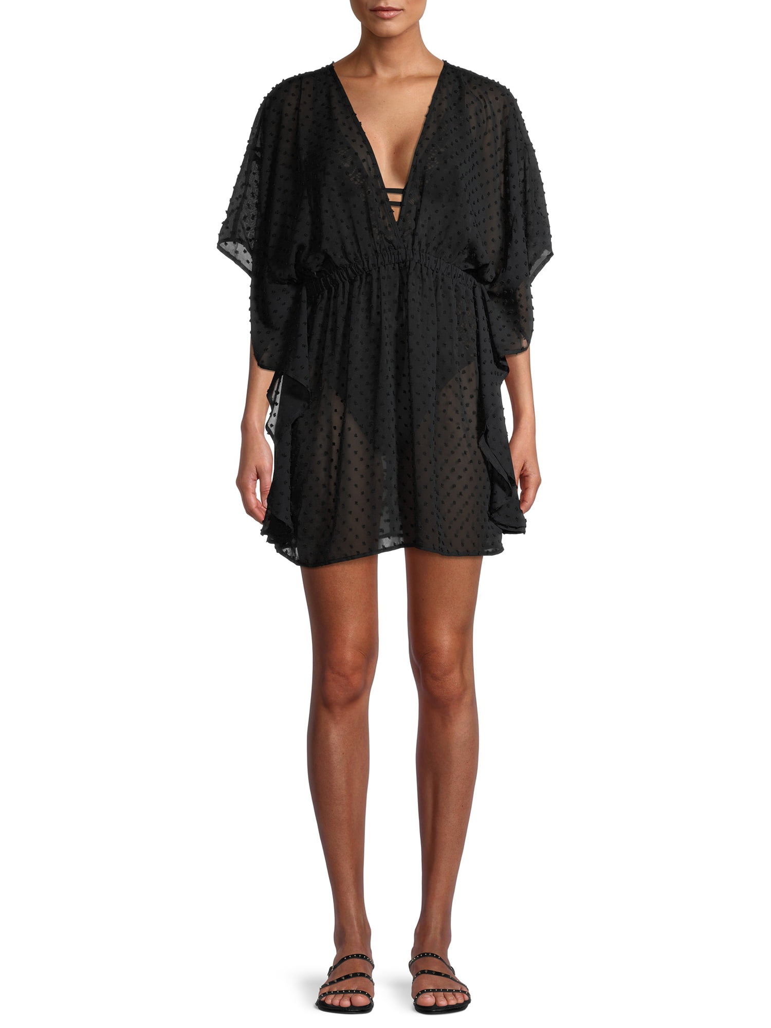 Time And Tru Womens Black Swiss Dot Coverup