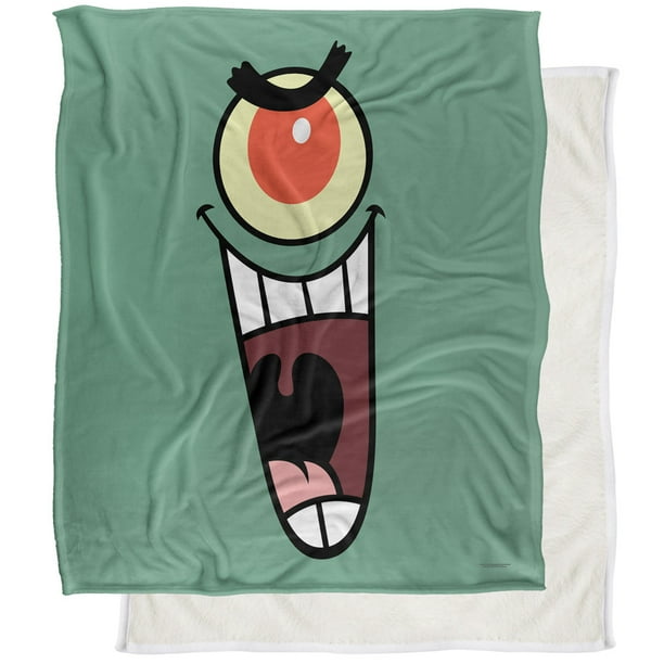 Spongebob Blanket, 50"x60" Plankton Face Silky Touch Sherpa Back Super ...