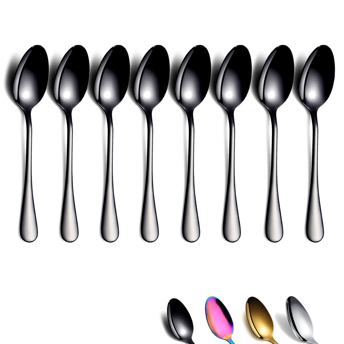 ReaNea Black Teaspoons 6.5" Set of 8 Stainless Steel Small Dessert Tea ...