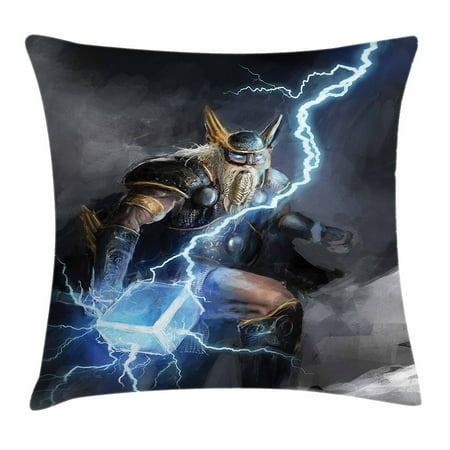 Viking Throw Pillow Cushion Cover by , Mjolnir with Thor Climbing on a ...