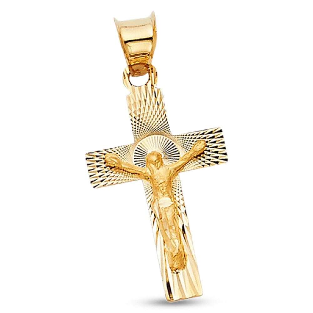 14k Yellow Gold Diamond Cut Jesus Crucifix Stamp Charm Genuine ...