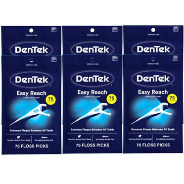 DenTek Complete Clean, Fresh Mint, Easy Reach Angled Floss Picks, No Break & No Shred Floss, 75 ...