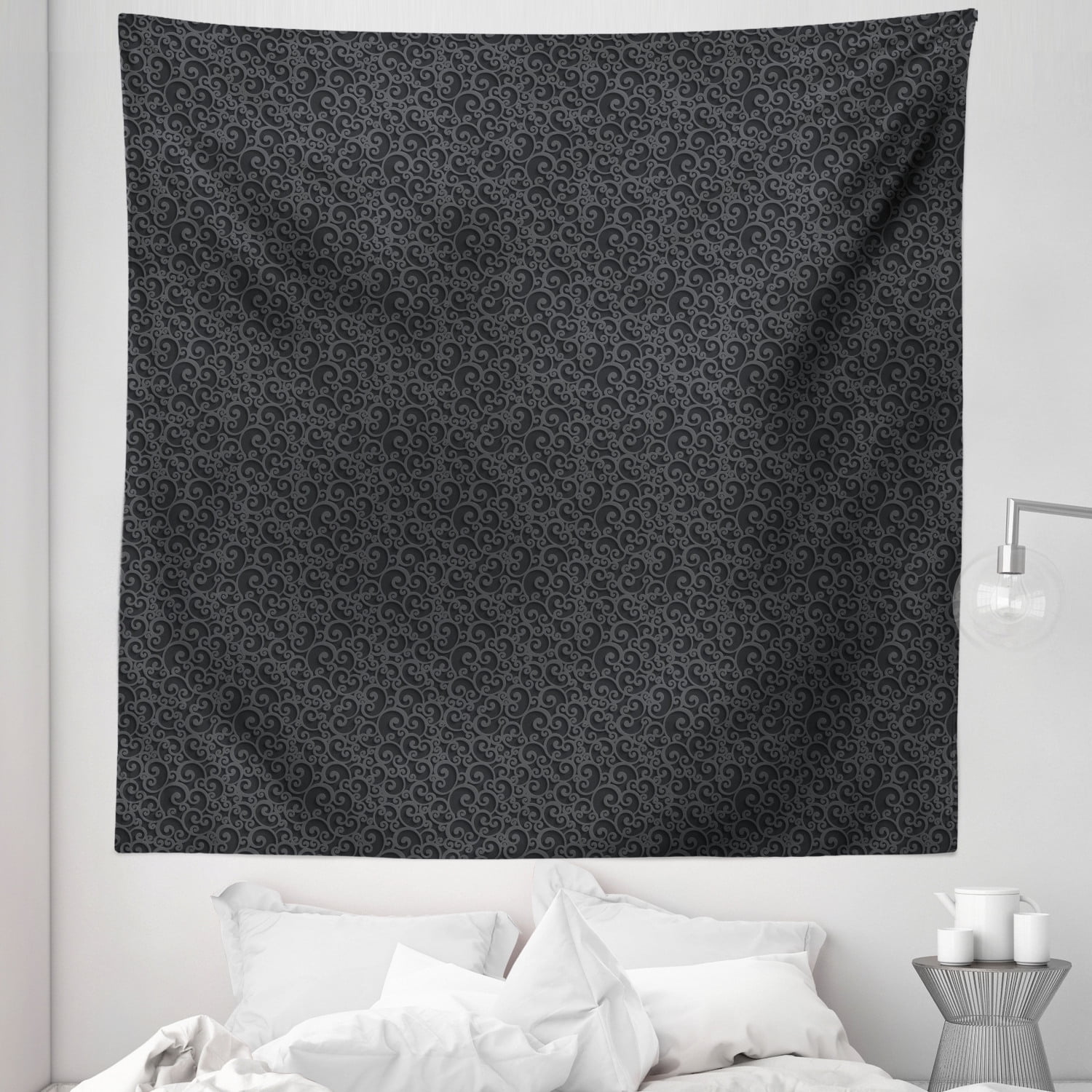 Dark Grey Tapestry, Abstract Victorian 3D Style Swirls Vintage ...