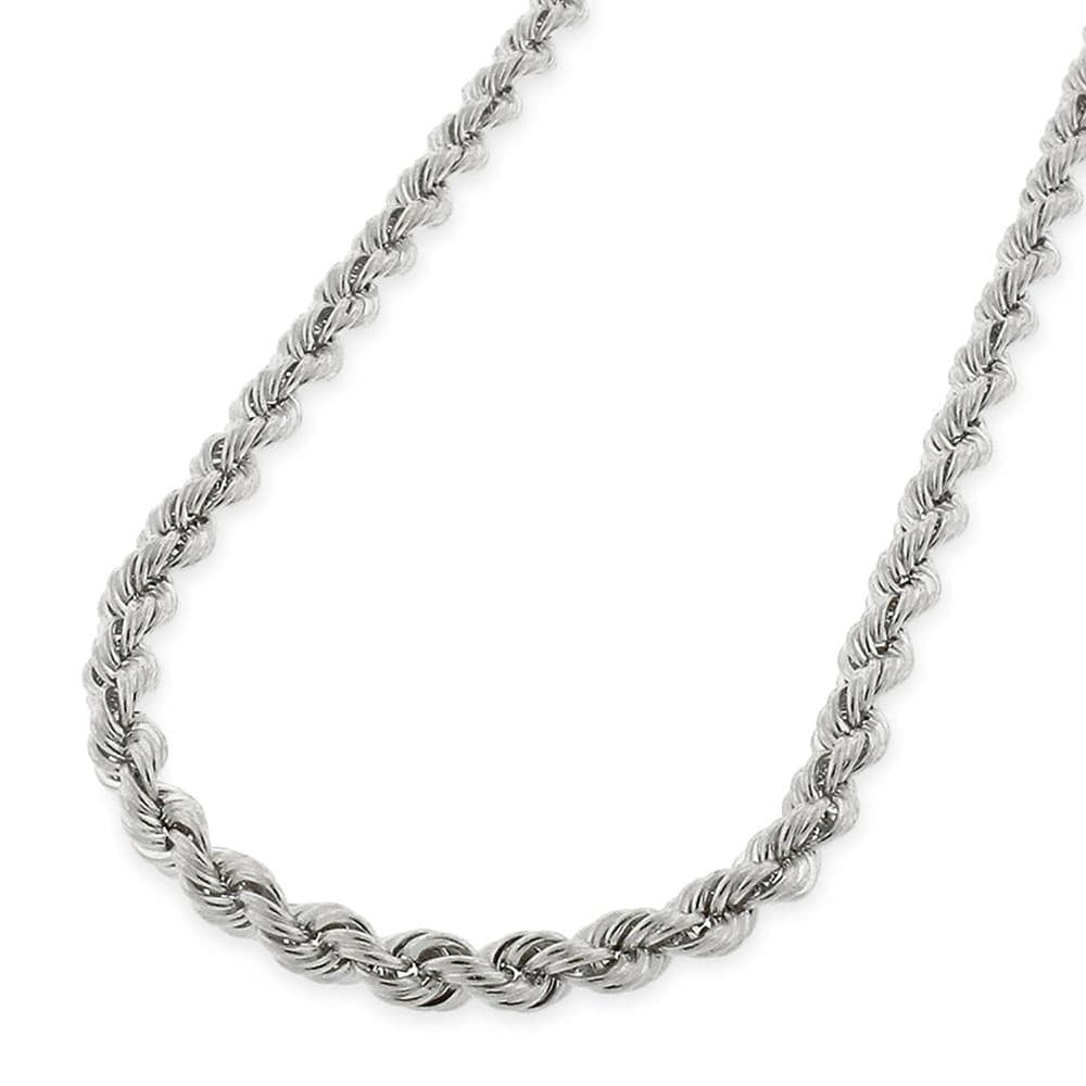 14K White Gold 3MM Solid Rope Diamond-Cut Braided Twist Link Necklace ...