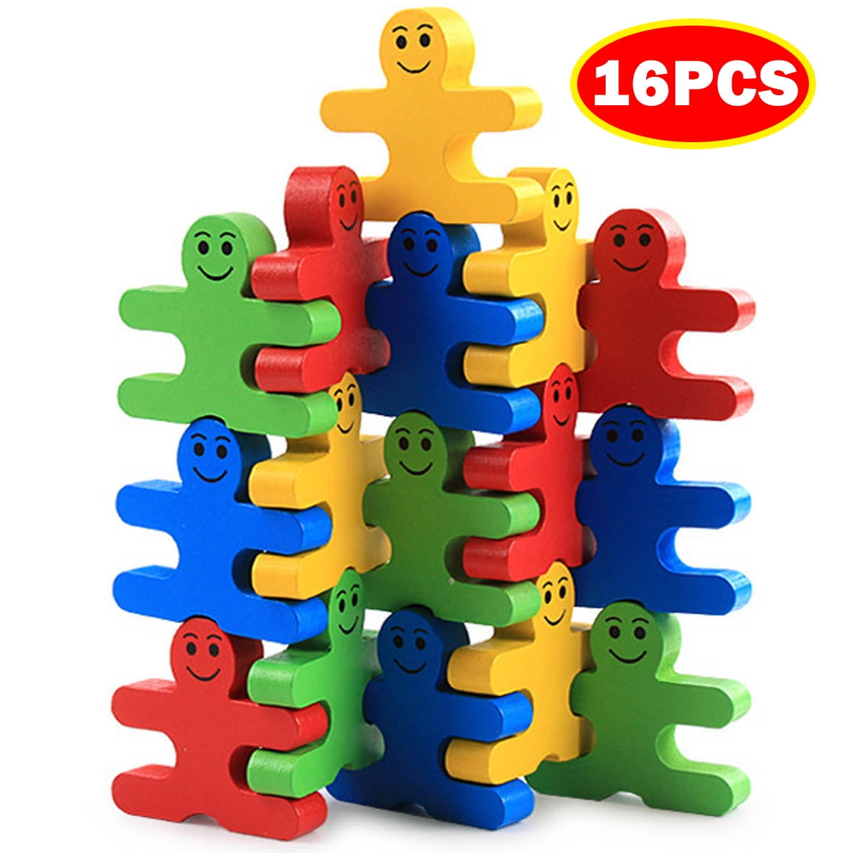 16 Pcs/Set Wooden Stacking Blocks,Montessori Blocks,Wooden Toys,Color ...