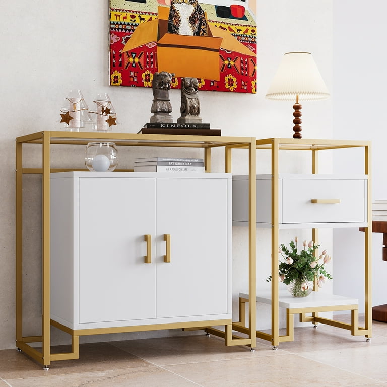 Kitchen Sideboard Buffet Storage Cabinet Office Furniture w Tempered Glass Top