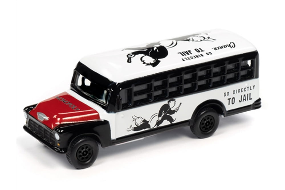 1956 Chevy School Bus with Token Monopoly 85th Anniversary, Black and ...