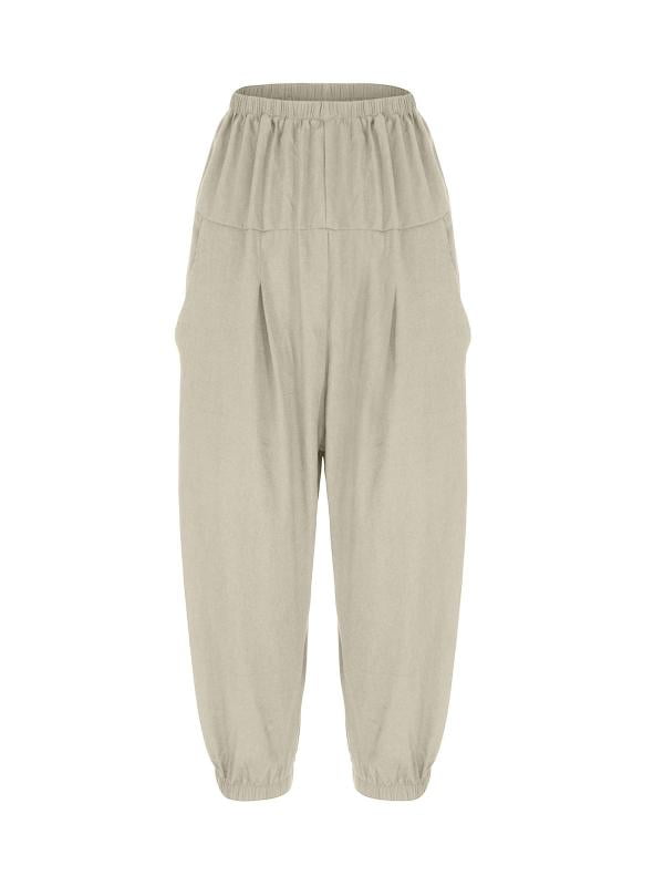 Fanxing Clearance Sale Linen Capris for Women Stretchy Baggy Tapered ...
