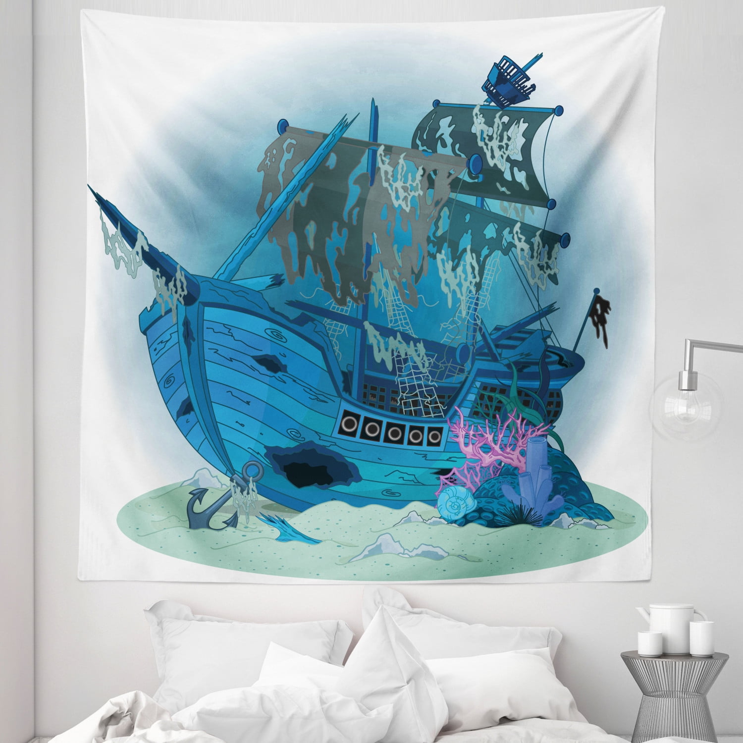 Pirate Ship Tapestry, Sunken Old Wrecked Buccaneer Vessel Antique ...