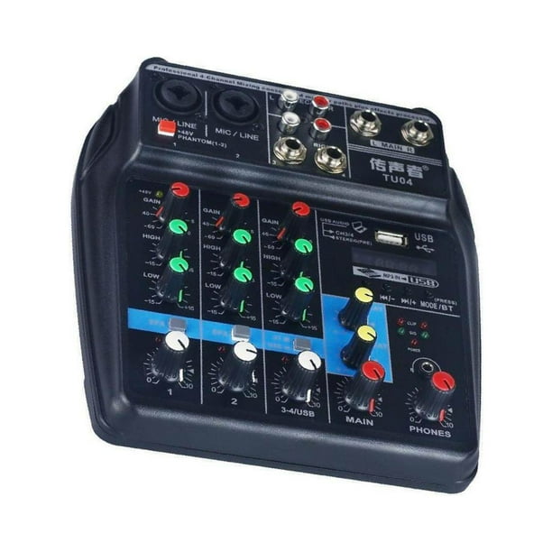 4 Channel USB Audio Mixer Mixing Console Sound Card Small Mixer Black ...