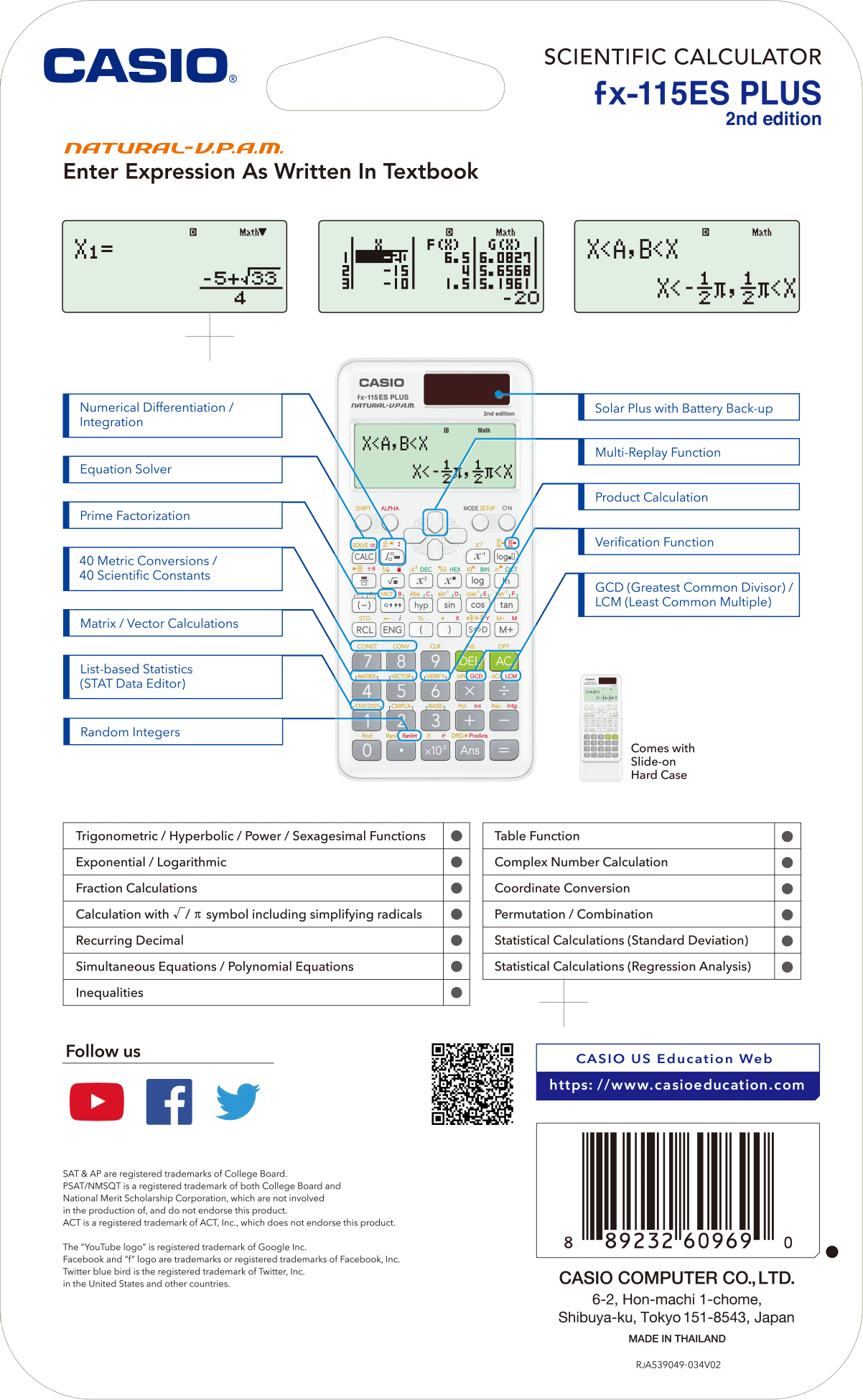 Casio FX-115ESPLUS2 Scientific Calculator - Natural Textbook Display ...