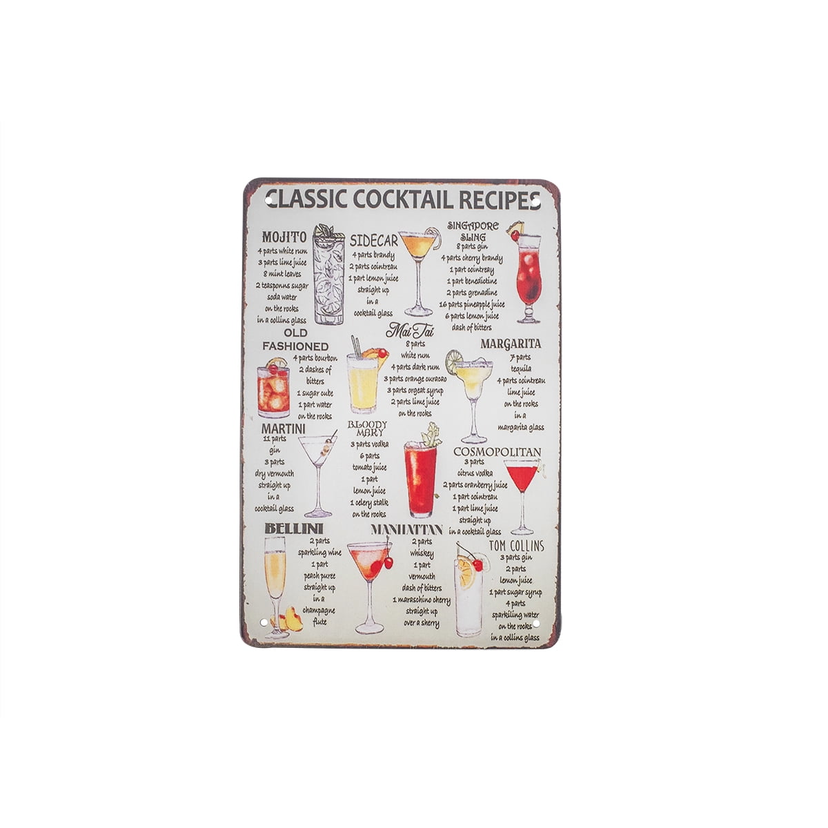 Metal 8x12 Classic Alcohol Cocktail Recipes Wall Sign Home Bar Menu ...