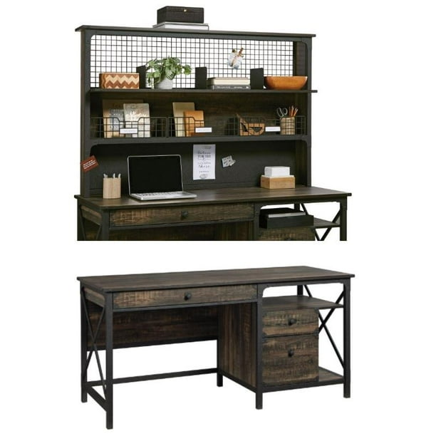 Home Square 2-Piece Set with Computer Desk & Computer Hutch in Carbon ...