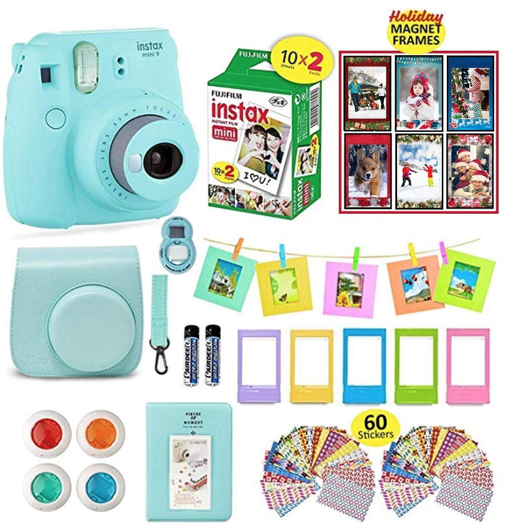 Fujifilm Instax Mini 9 ICE Blue Camera + 20 Instant Film Twin Pack ...