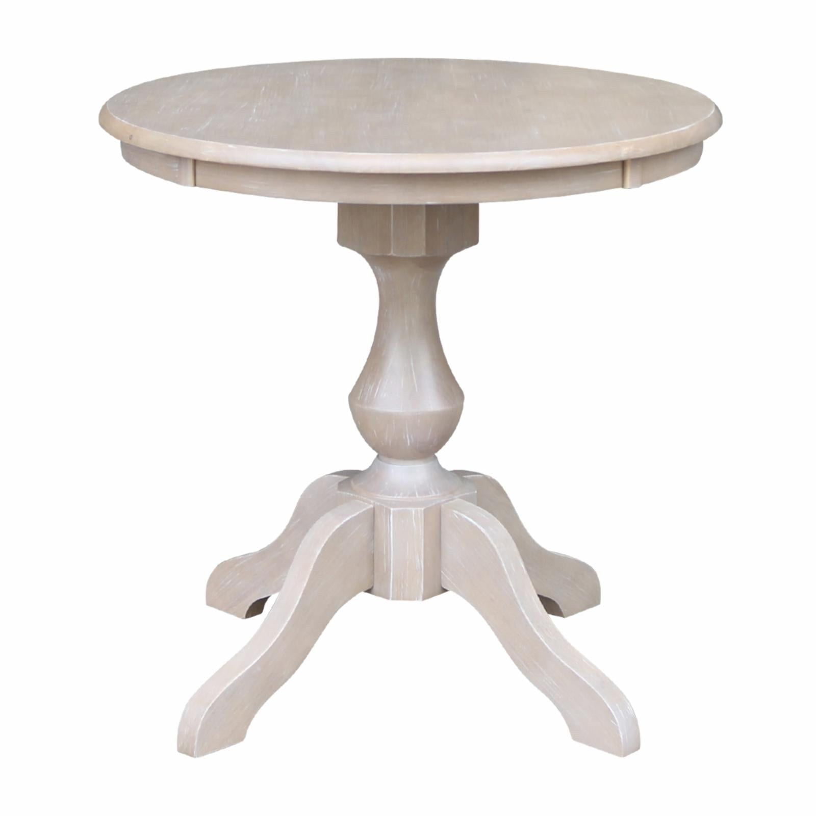 Solid Wood 30" x 30" Round Pedestal Dining Table in Washed Gray Taupe ...