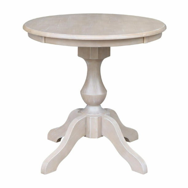 Solid Wood 30" x 30" Round Pedestal Dining Table in Washed Gray Taupe ...