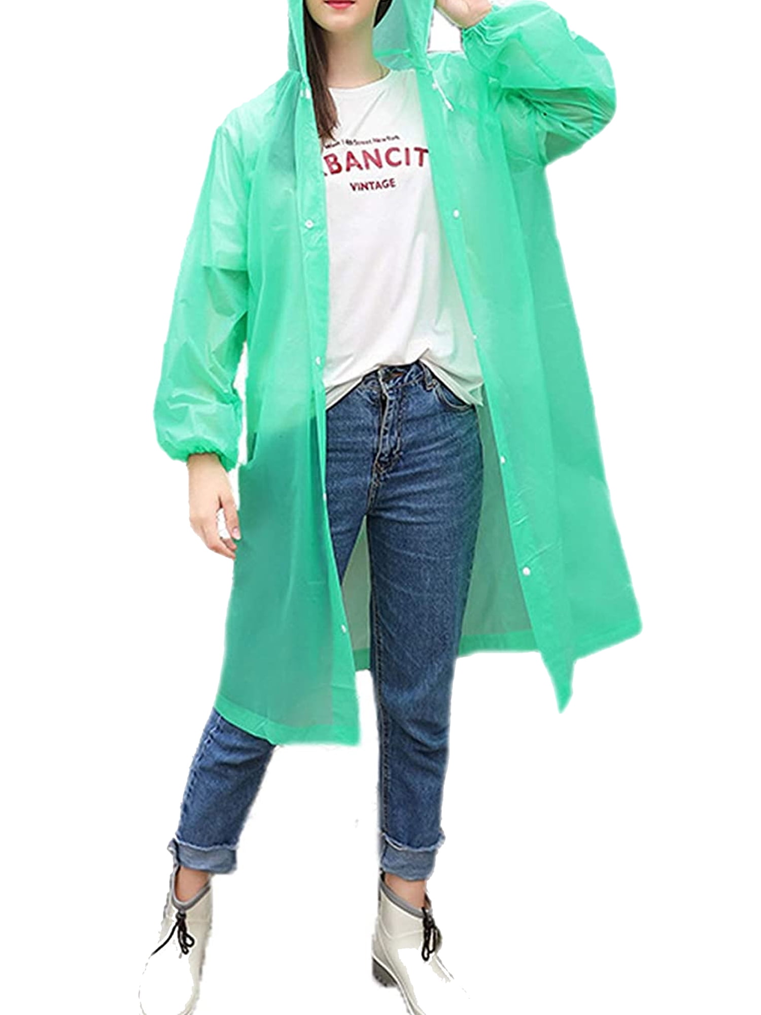 Women Men Waterproof Jacket Clear PVC Raincoat Rain Coat Hooded Poncho ...